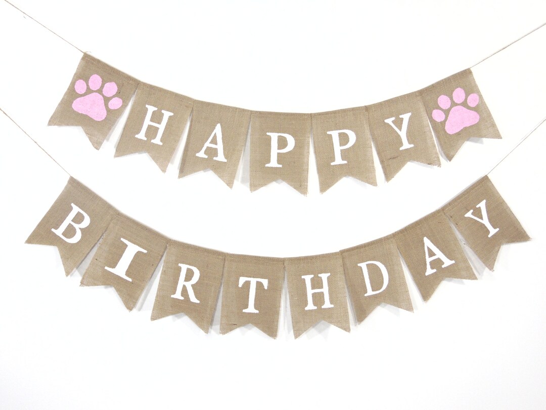 Happy Birthday Paw Print Burlap Banner, Pet Happy Birthday Banner, Pet ...
