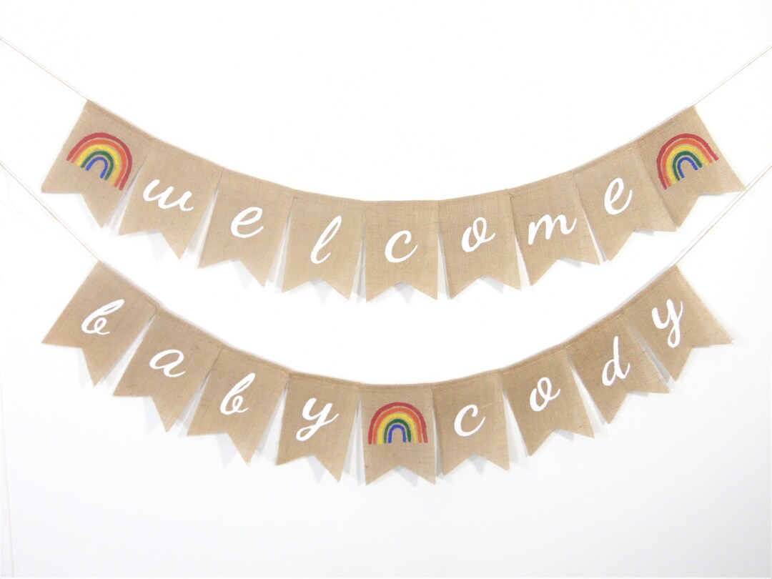 Rainbow Welcome Baby Banner, Burlap Baby Banner, Baby Shower ...