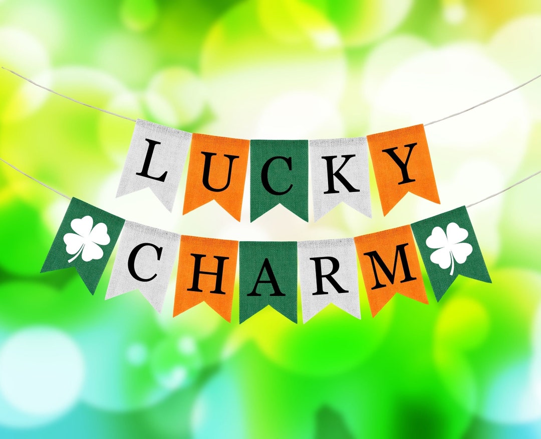 Lucky Charm St. Patricks Day Burlap Banner, St. Patricks Party Decor ...