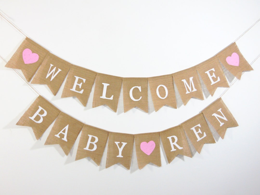 Welcome Baby Banner, Burlap Baby Banner, Pink Baby Shower Decorations ...