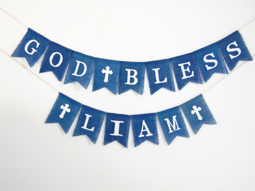 Navy Blue Boy Baptism Banner, First Communion Banner, Baptism Bunting ...