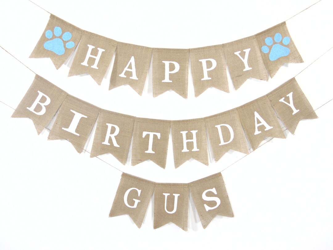 Happy Birthday Paw Print Burlap Banner, Pet Happy Birthday Dog ...