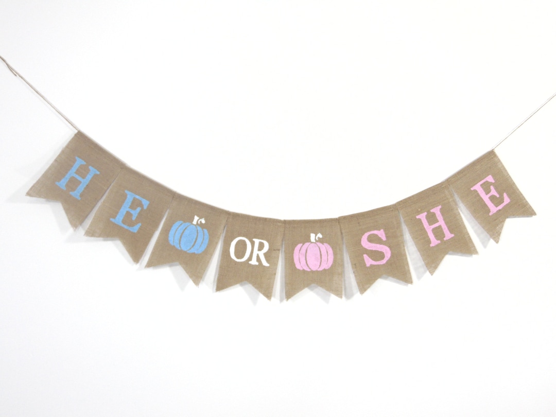 He or She Pumpkin Banner, Gender Reveal Banner, He or She Theme Baby ...