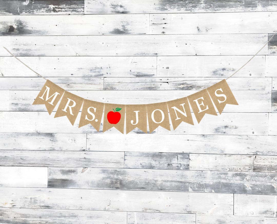 Personalized Teacher Name Burlap Banner, Custom Classroom Decor, Rustic ...