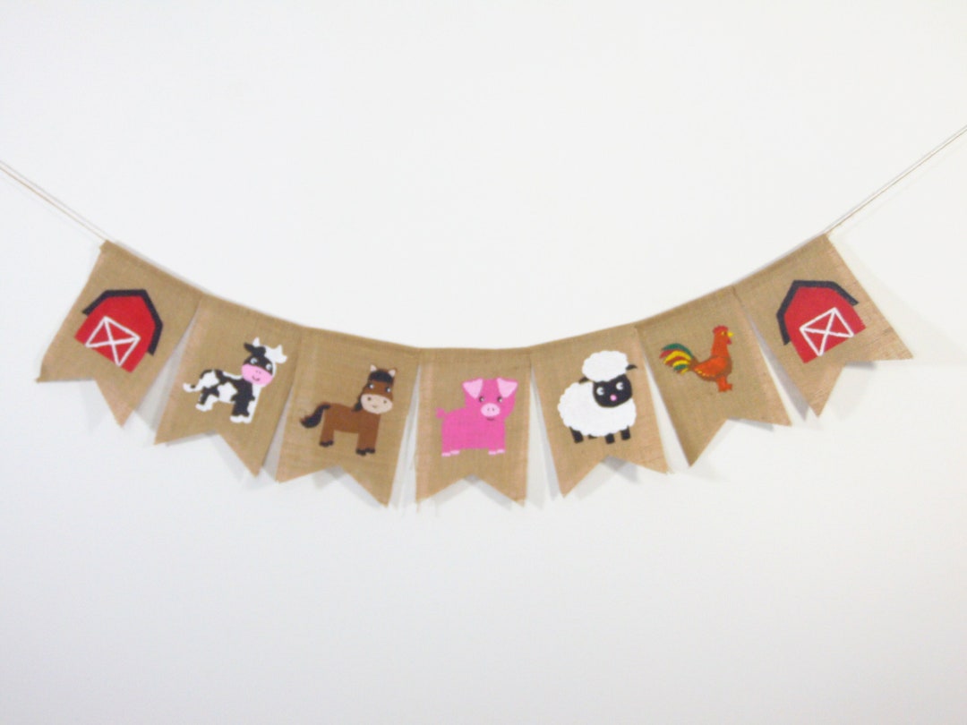 Farm Animal Banner, Burlap Birthday Banner, Farm Life Burlap Decor ...