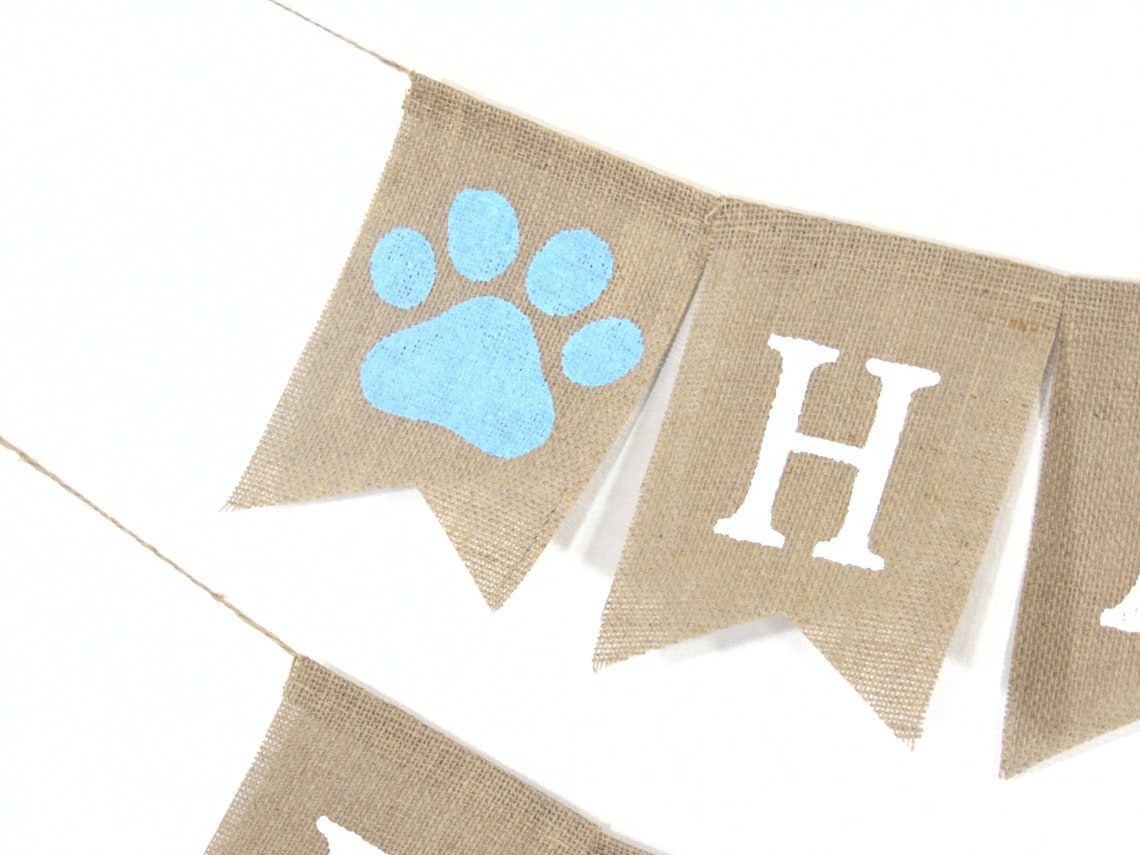 Happy Birthday Paw Print Burlap Banner Pet Happy Birthday Dog - Etsy