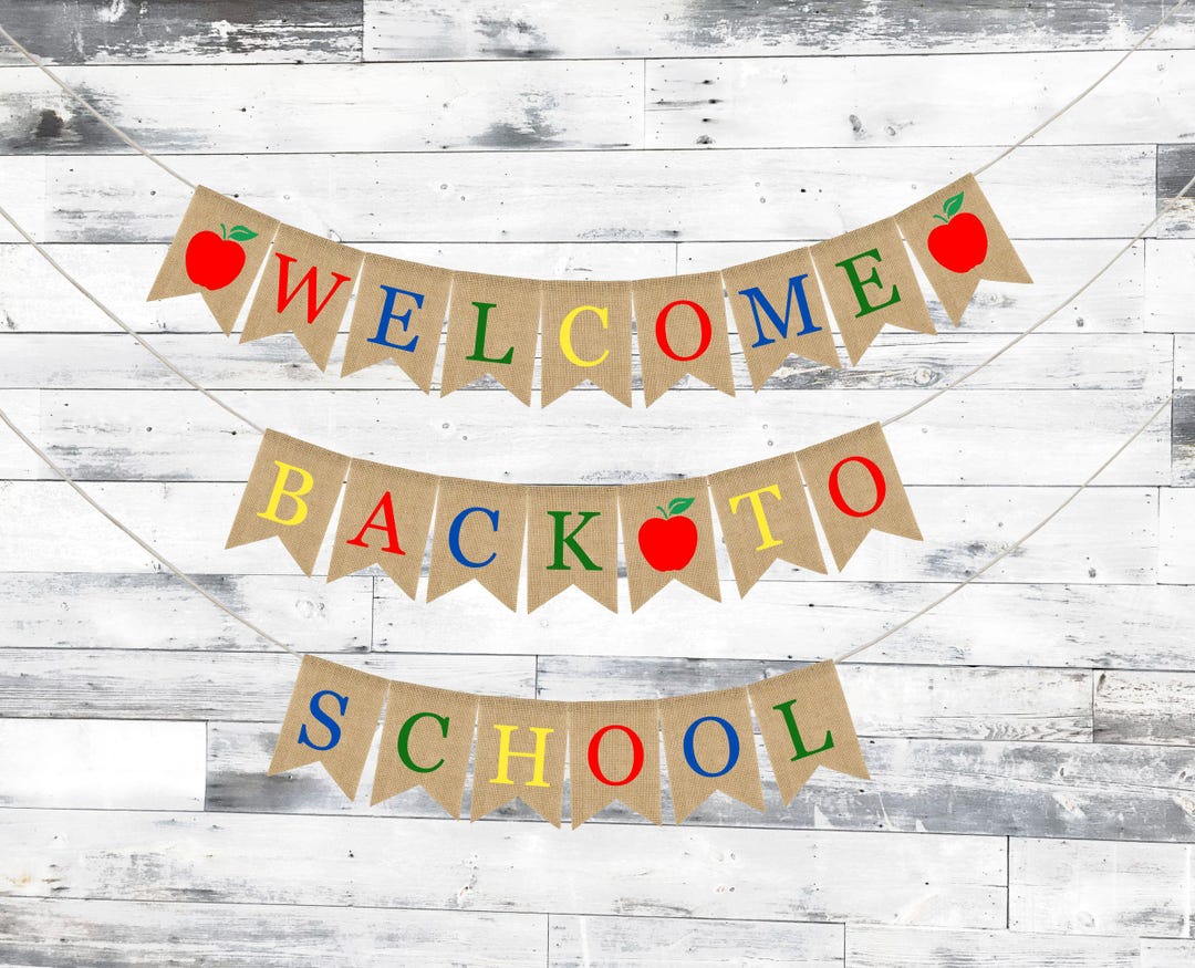 Burlap Welcome Back to School Banner, Rustic Classroom Decor, Apple ...