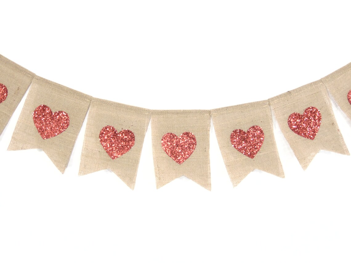 Glitter Heart Banner, Valentines Day Decor, Happy Valentines Day Banner ...