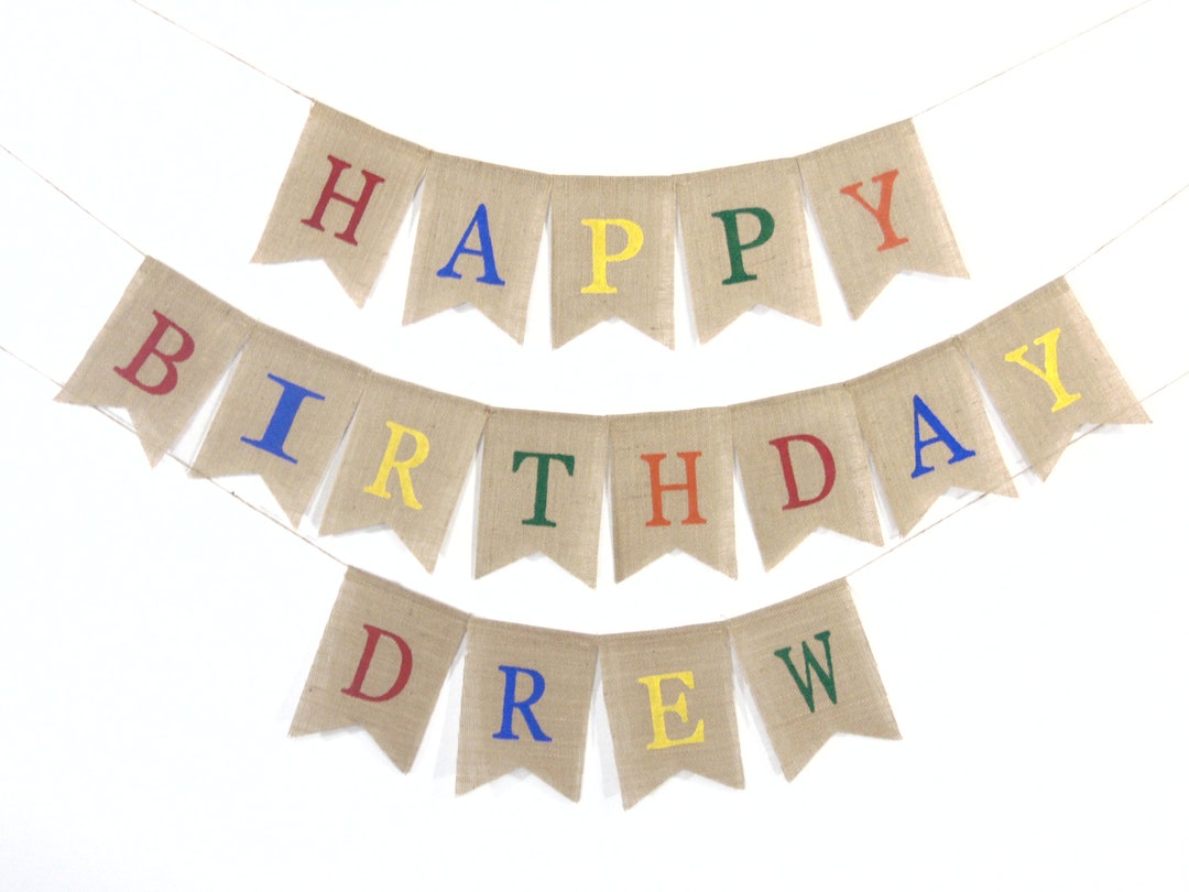 Happy Birthday Burlap Banner, Rainbow Birthday, Happy Birthday Bunting ...