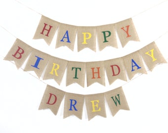 Happy Birthday Burlap Banner, Happy Birthday Bunting, Happy Birthday ...
