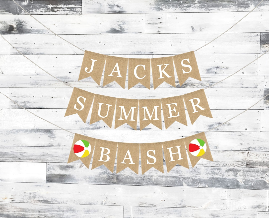 Custom Summer Birthday Banner, Happy Birthday Burlap Banner, Beach Ball ...