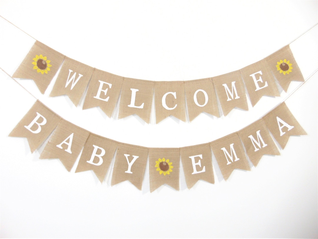 Sunflower Welcome Baby Banner, Burlap Baby Banner, Baby Shower ...