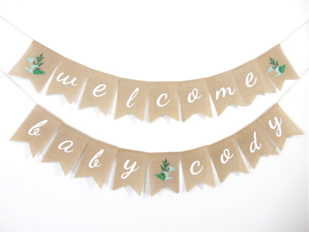 Greenery Welcome Baby Banner, Burlap Baby Banner, Baby Shower ...