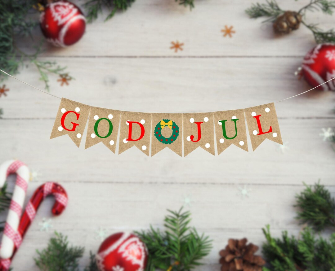 God Jul Banner, Swedish Christmas Decorations, Scandinavian Christmas ...
