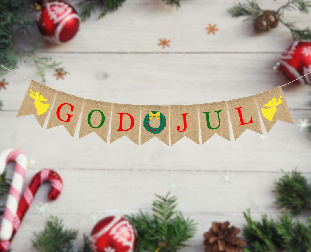 God Jul Banner, Swedish Christmas Decorations, Scandinavian Christmas ...