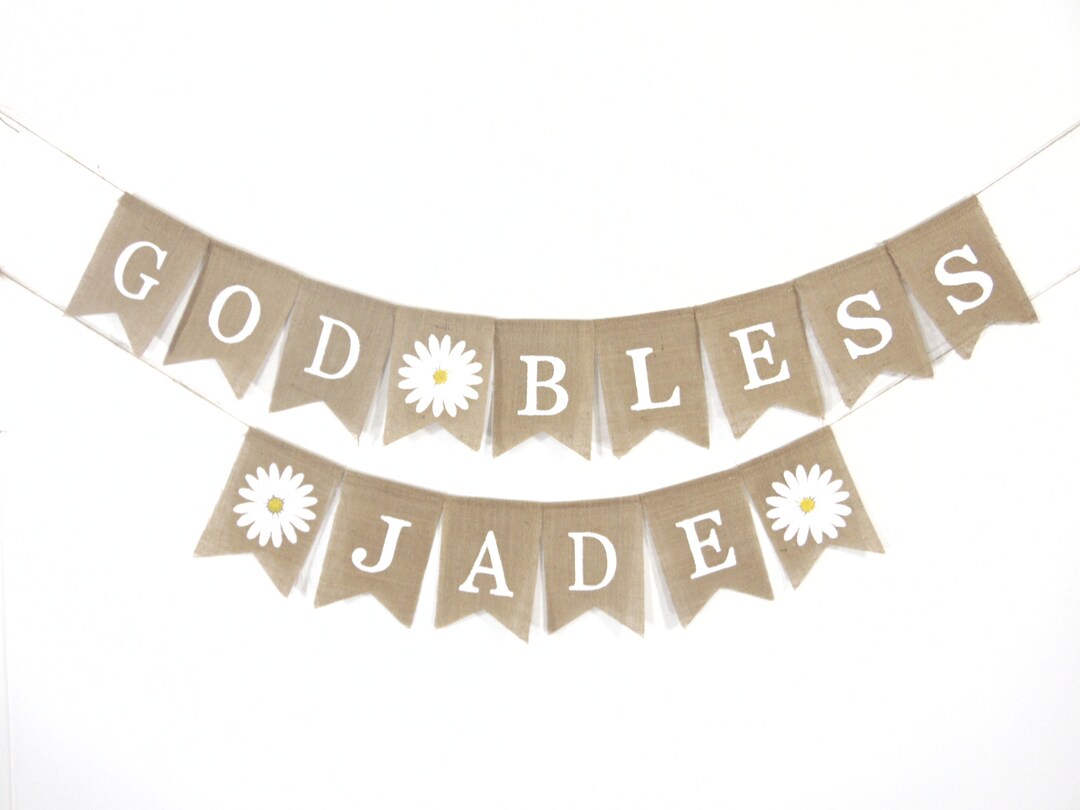 Custom Name God Bless Banner, Custom God Bless Name Burlap Banner, Baby ...