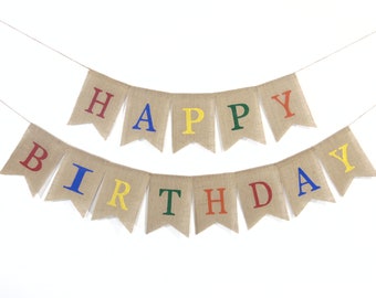 Happy Birthday Burlap Banner, Happy Birthday Bunting, Happy Birthday ...