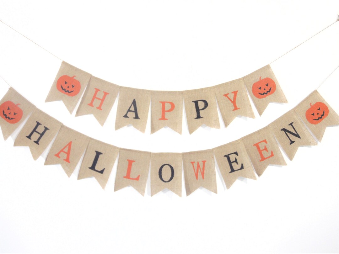 Happy Halloween Burlap Banner, Halloween Decorations, Halloween Banner ...