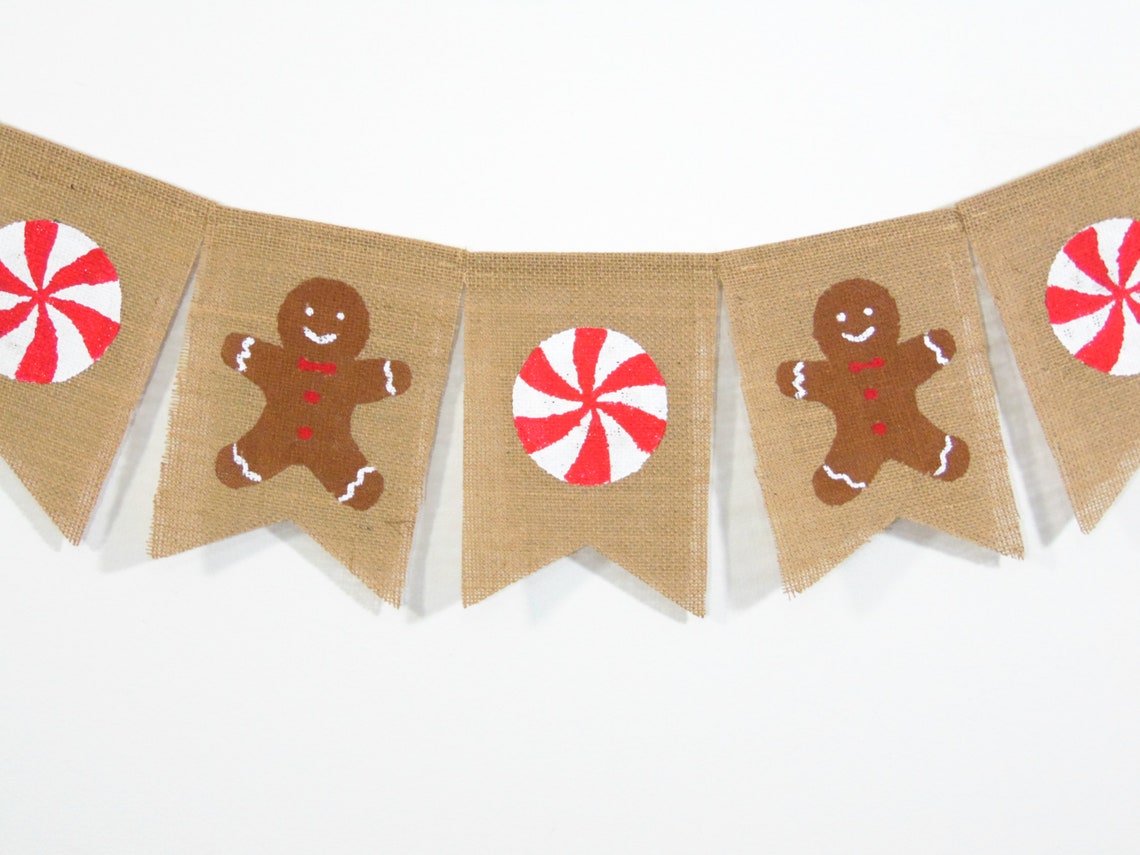 Gingerbread Christmas Banner, Peppermint Christmas Bunting, Christmas ...