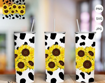 Glitter Sunflower Cow Print Digital 20oz Tumbler Wrap - Etsy