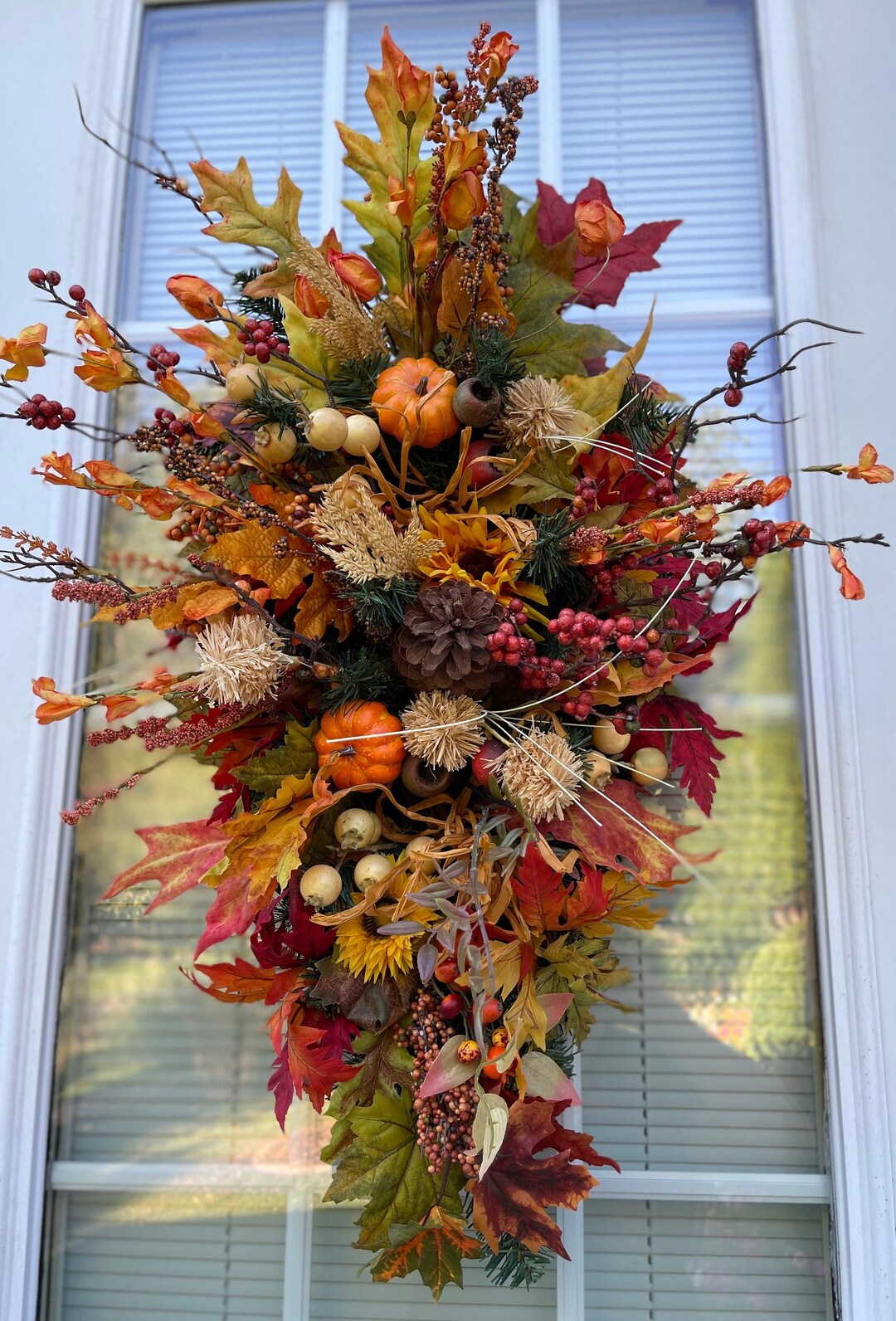 Autumn Teardrop Swag, Sunflower Pumpkin Door Decor (30x23x9 Inches) - Etsy