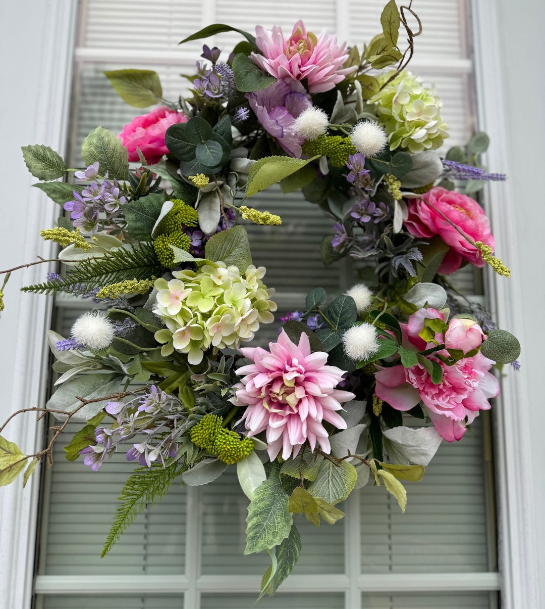 Spring Front Door Wreath, Summer Wreath, Dahlia and Ranunculus Wreath ...