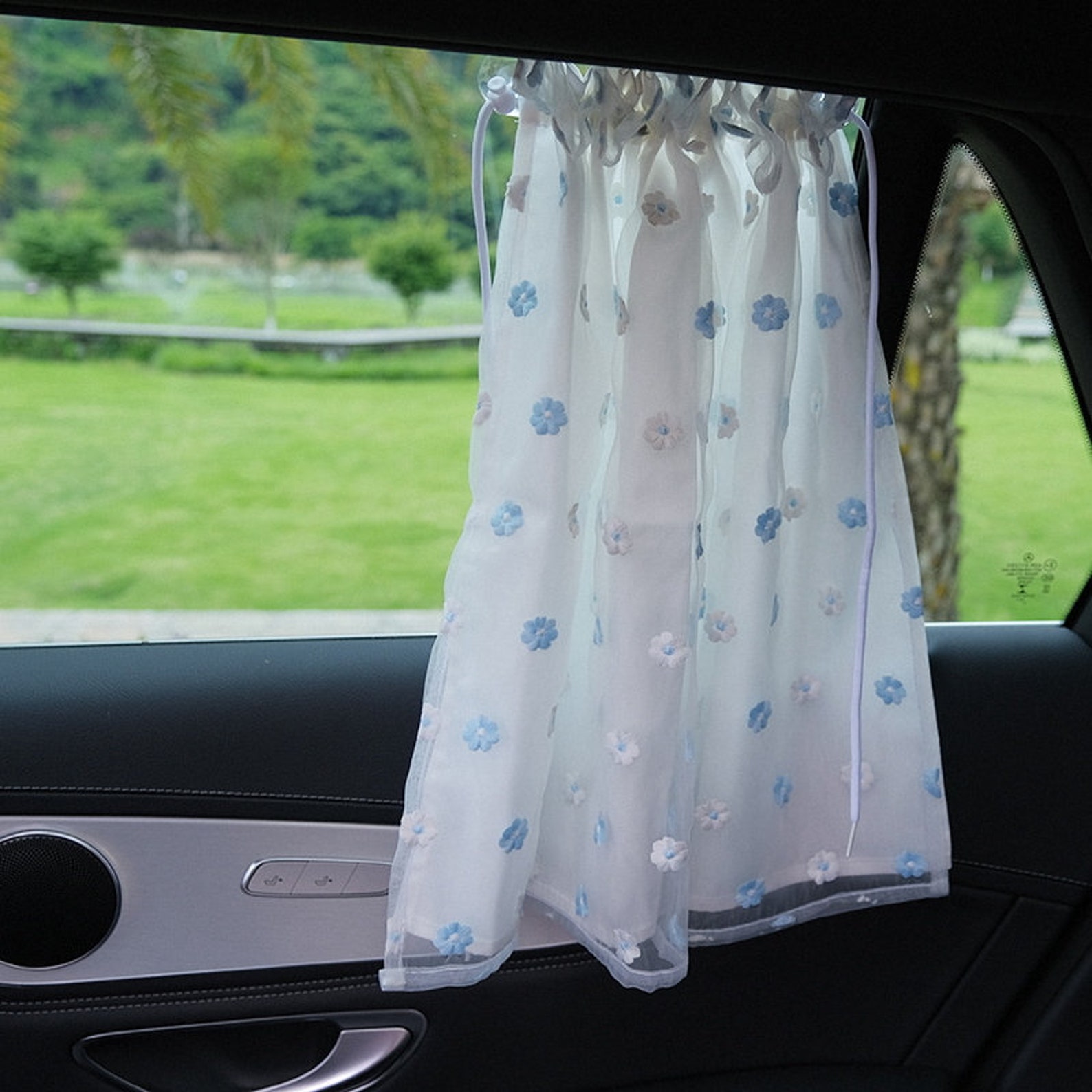 Double Layer Lace Flower Car Window Sun Shade Curtain Car Accessories ...