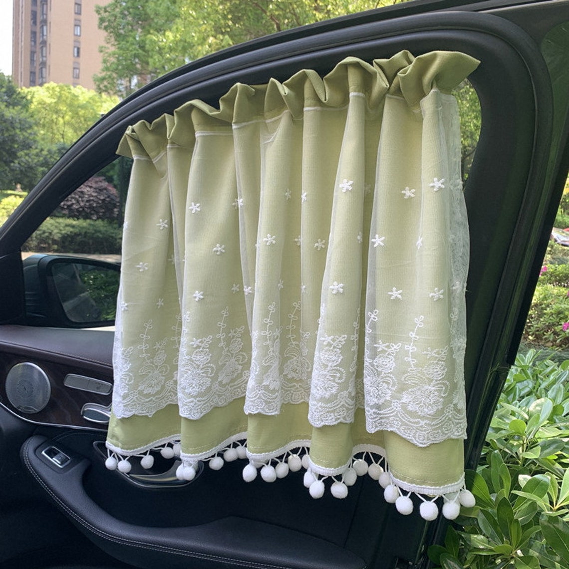 Double Layer Lace Flower Car Window Sun Shade Curtain Car Accessories ...