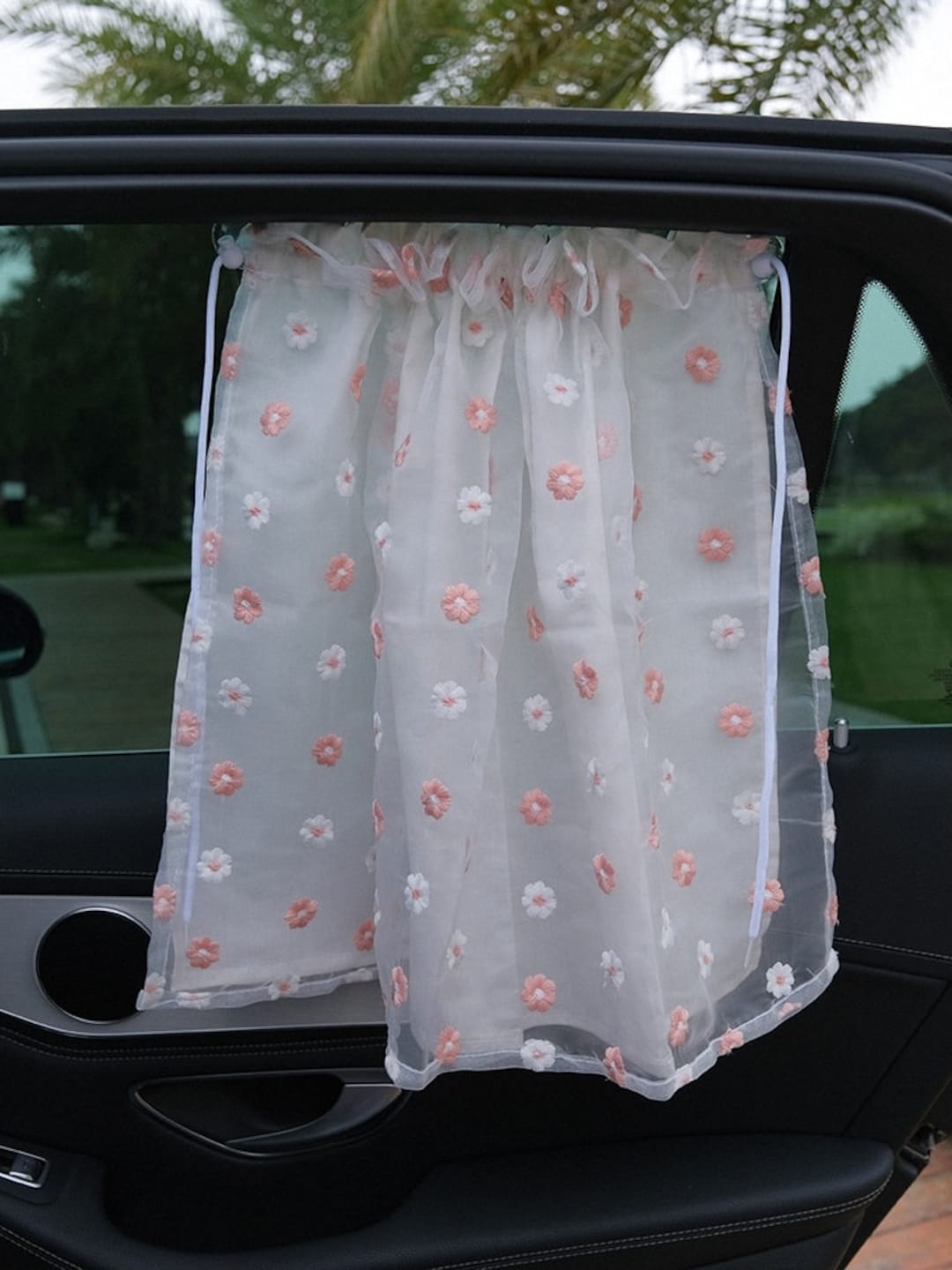 Double Layer Lace Flower Car Window Sun Shade Curtain Car Accessories ...