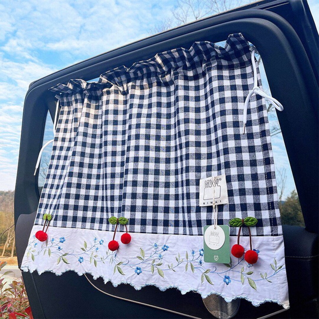 Cute Plaid Car Window Sun Shade Curtain Car Accessories for Girls Babys ...