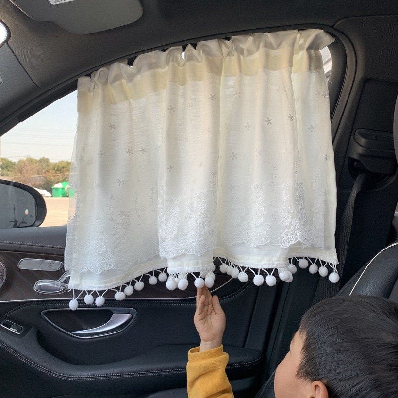 Double Layer Lace Flower Car Window Sun Shade Curtain Car Accessories ...