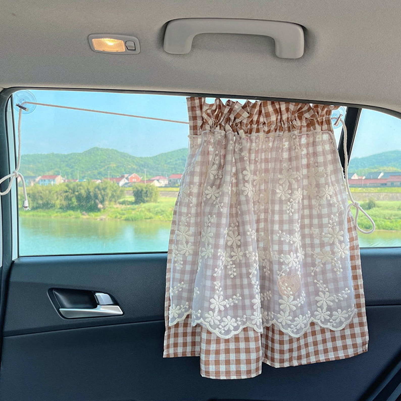 Cute Bear Car Window Sun Shade Double Layer Lace Curtain Car ...