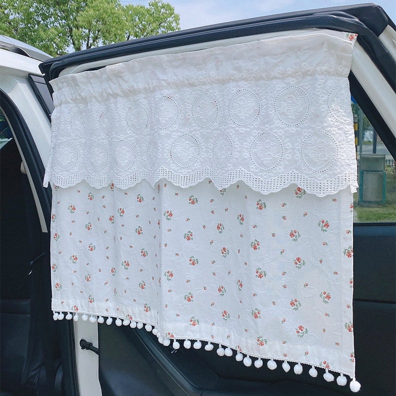 Double Layer Lace Flower Car Window Sun Shade Car Accessories for Girls ...