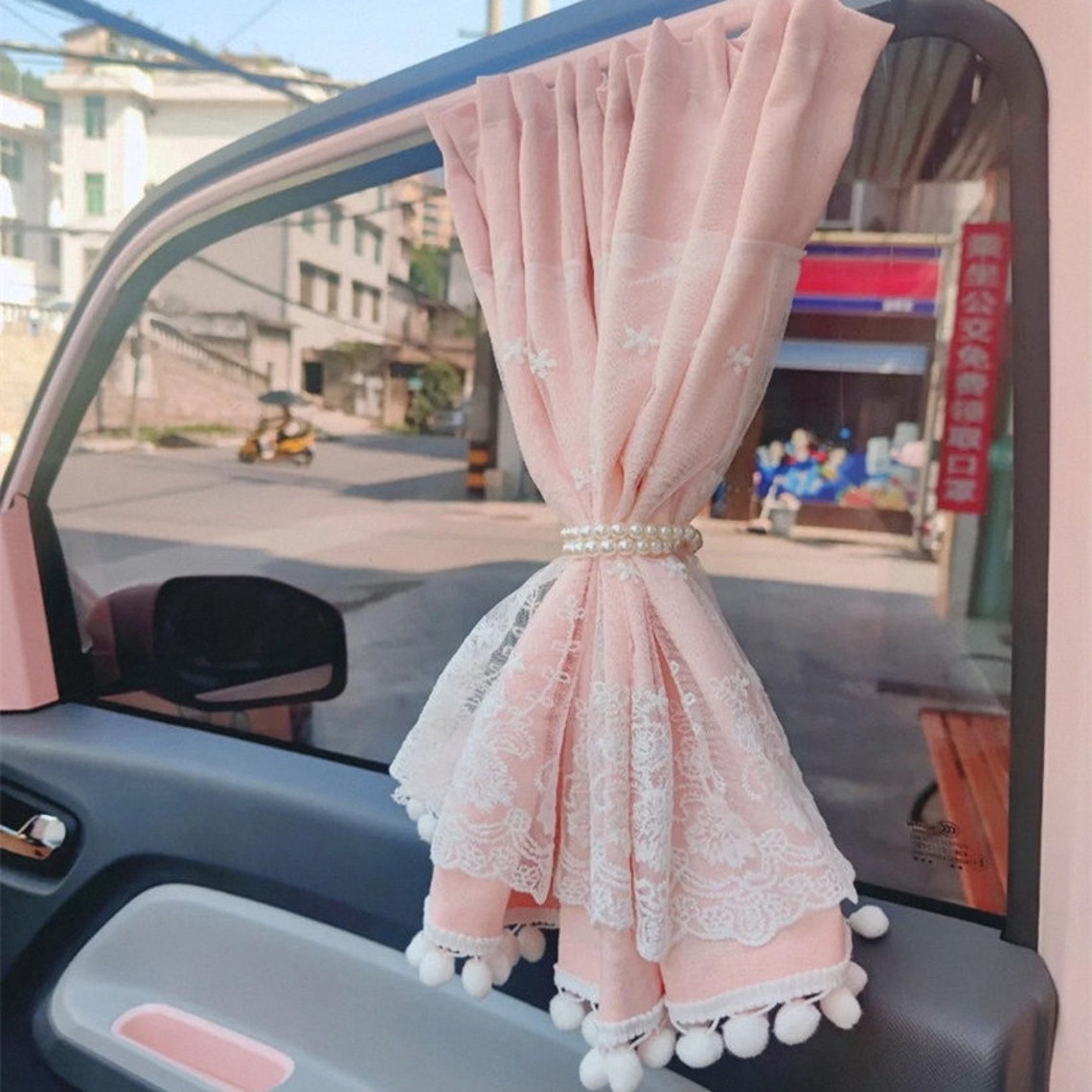 Double Layer Lace Flower Car Window Sun Shade Curtain Car Accessories ...