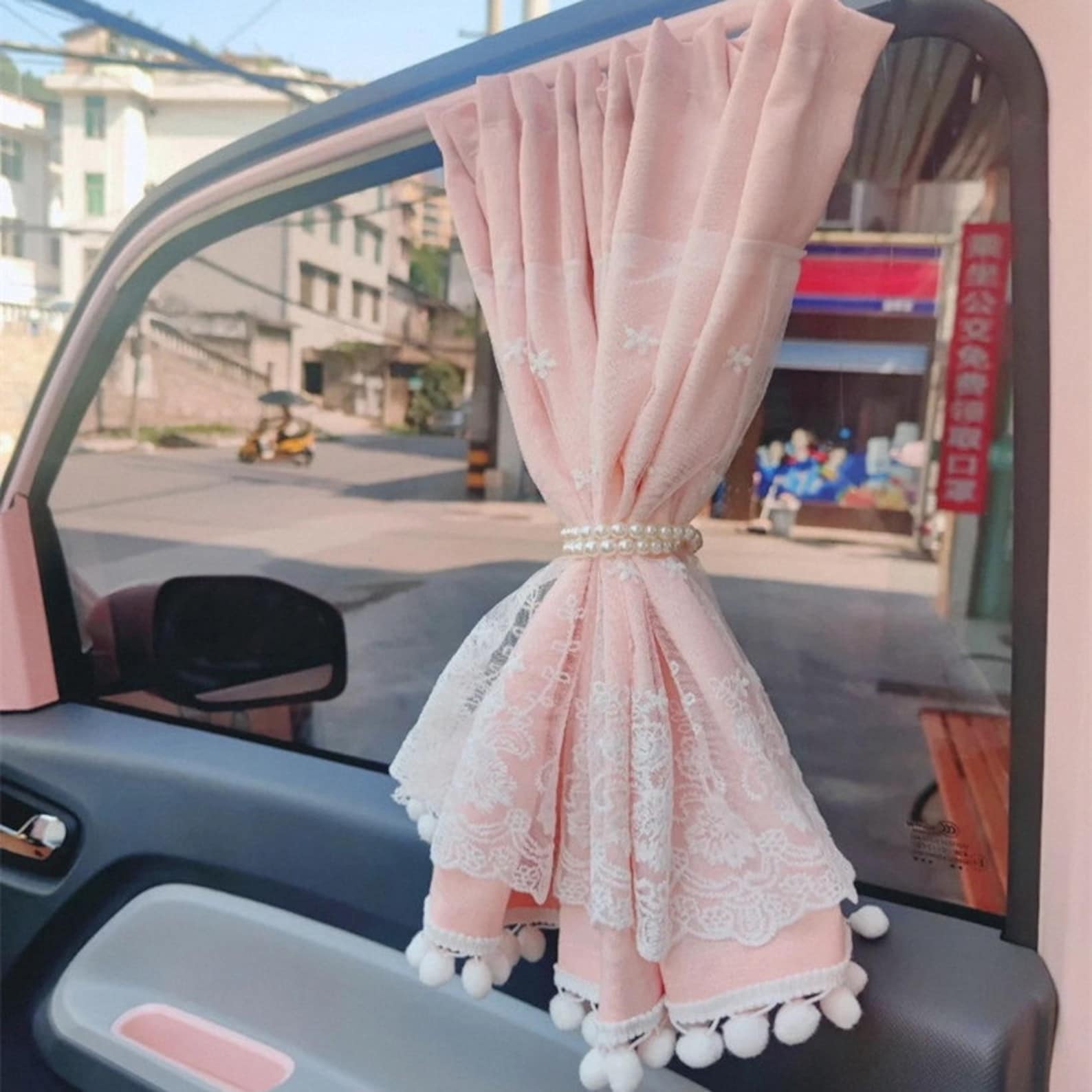 Double Layer Lace Flower Car Window Sun Shade Curtain Car Accessories ...