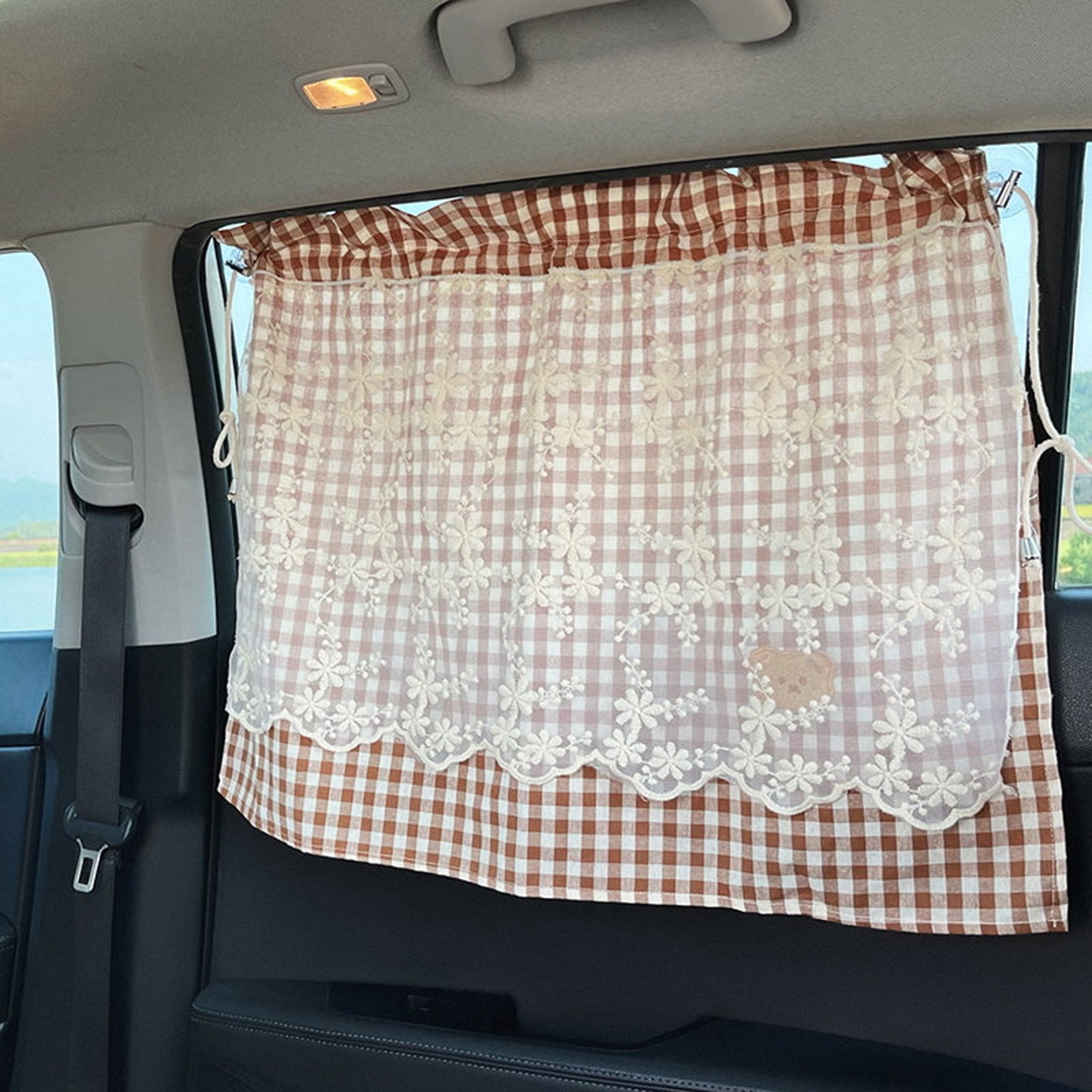 Cute Bear Car Window Sun Shade Double Layer Lace Curtain Car ...
