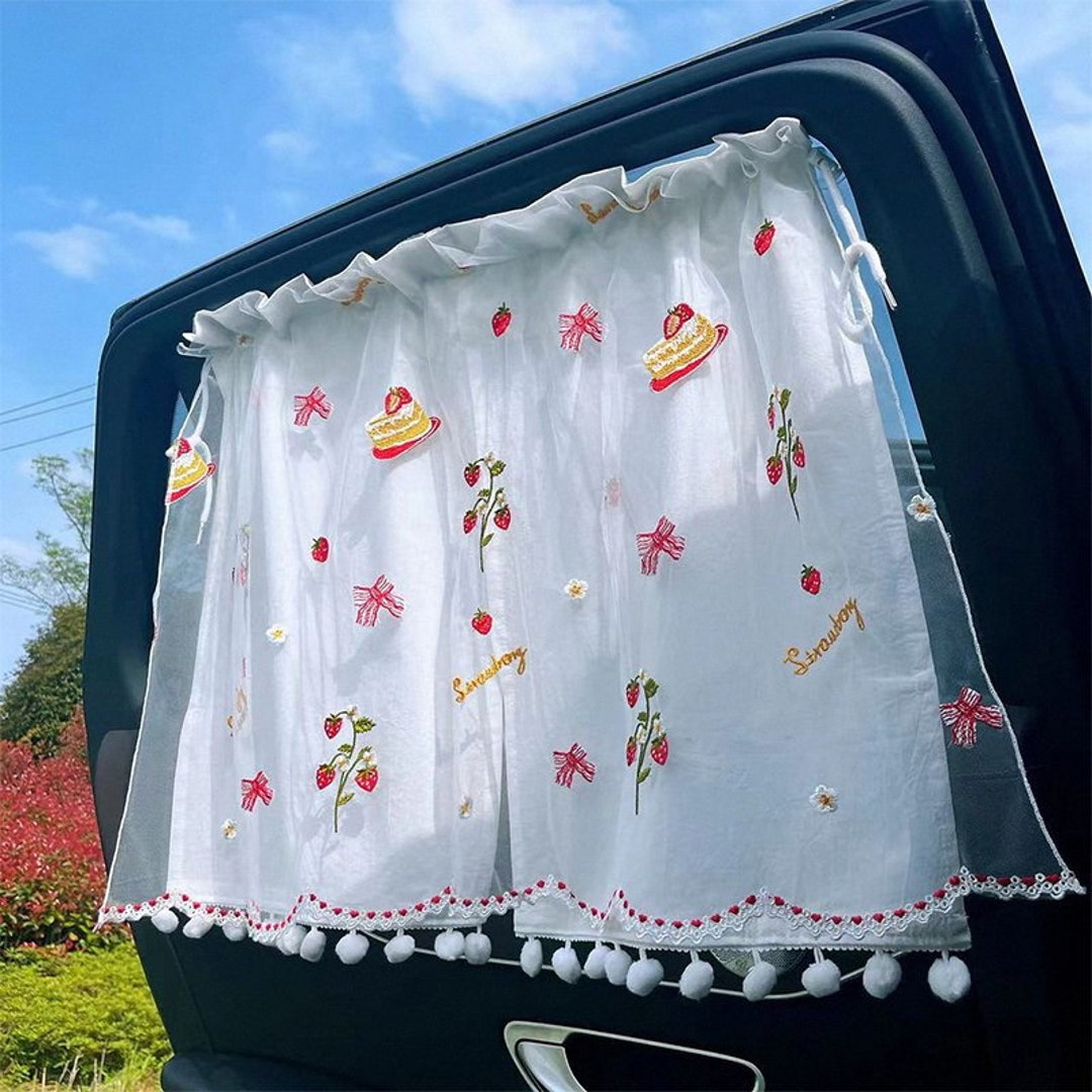 Double Layer Lace Flower Car Window Sun Shade Curtain Car Accessories ...