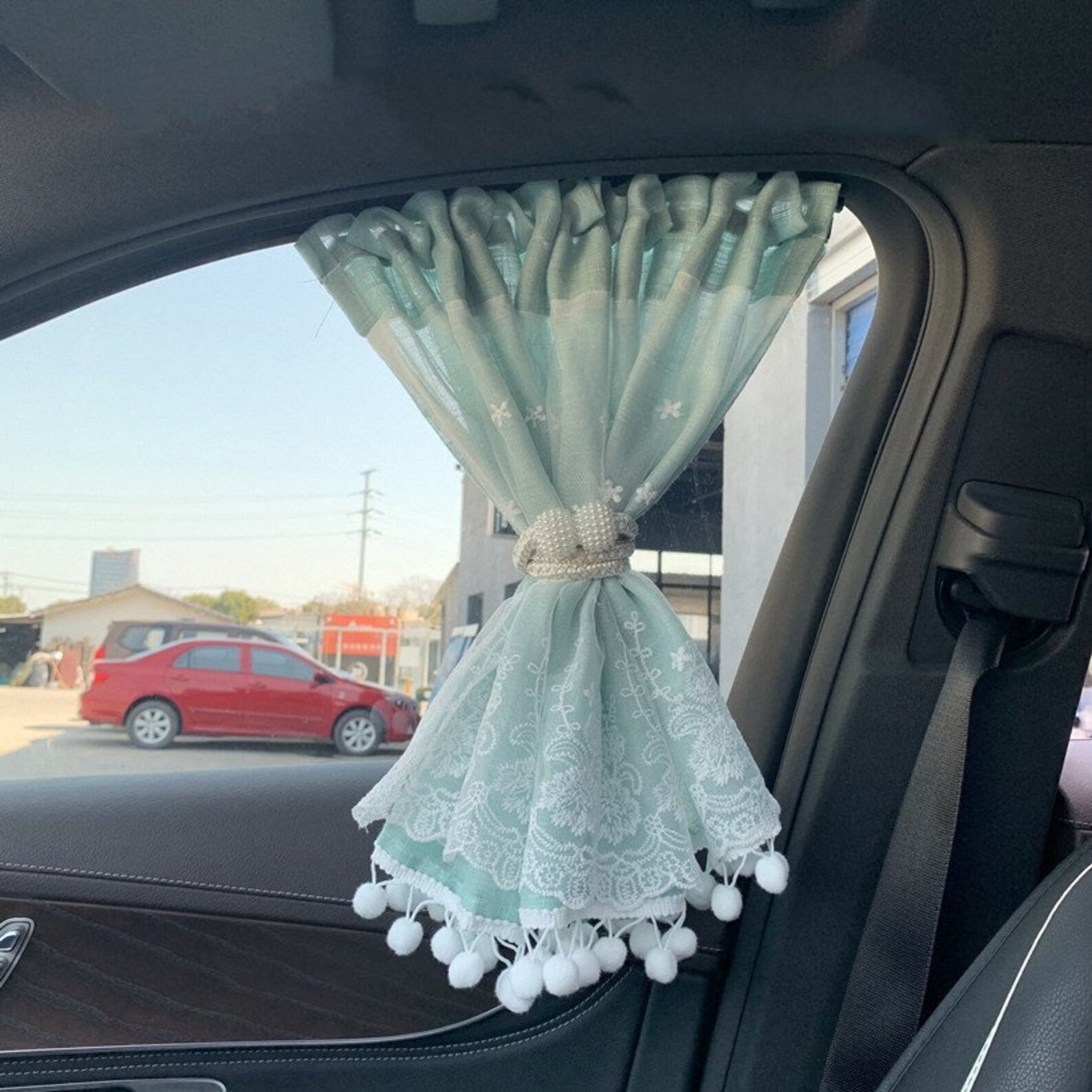 Double Layer Lace Flower Car Window Sun Shade Curtain Car Accessories ...