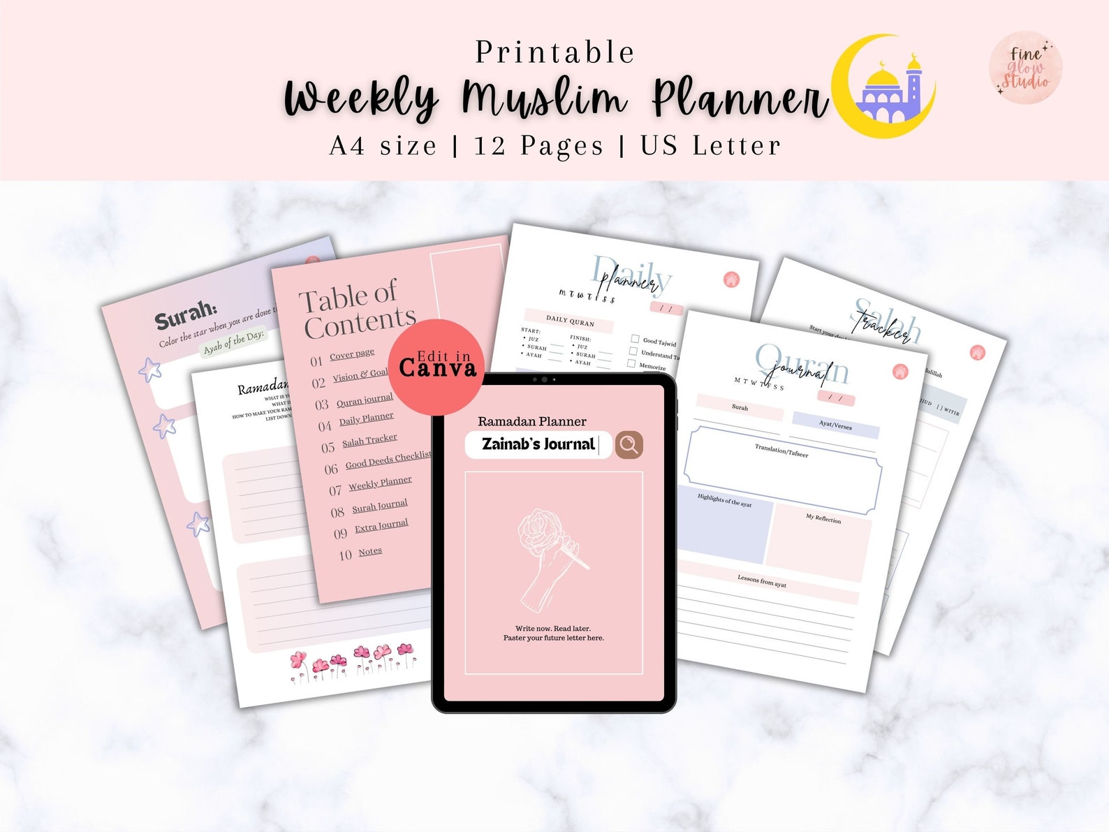 Ramadan Daily Planner Printable, Weekly Muslim Planner Editable Canva ...