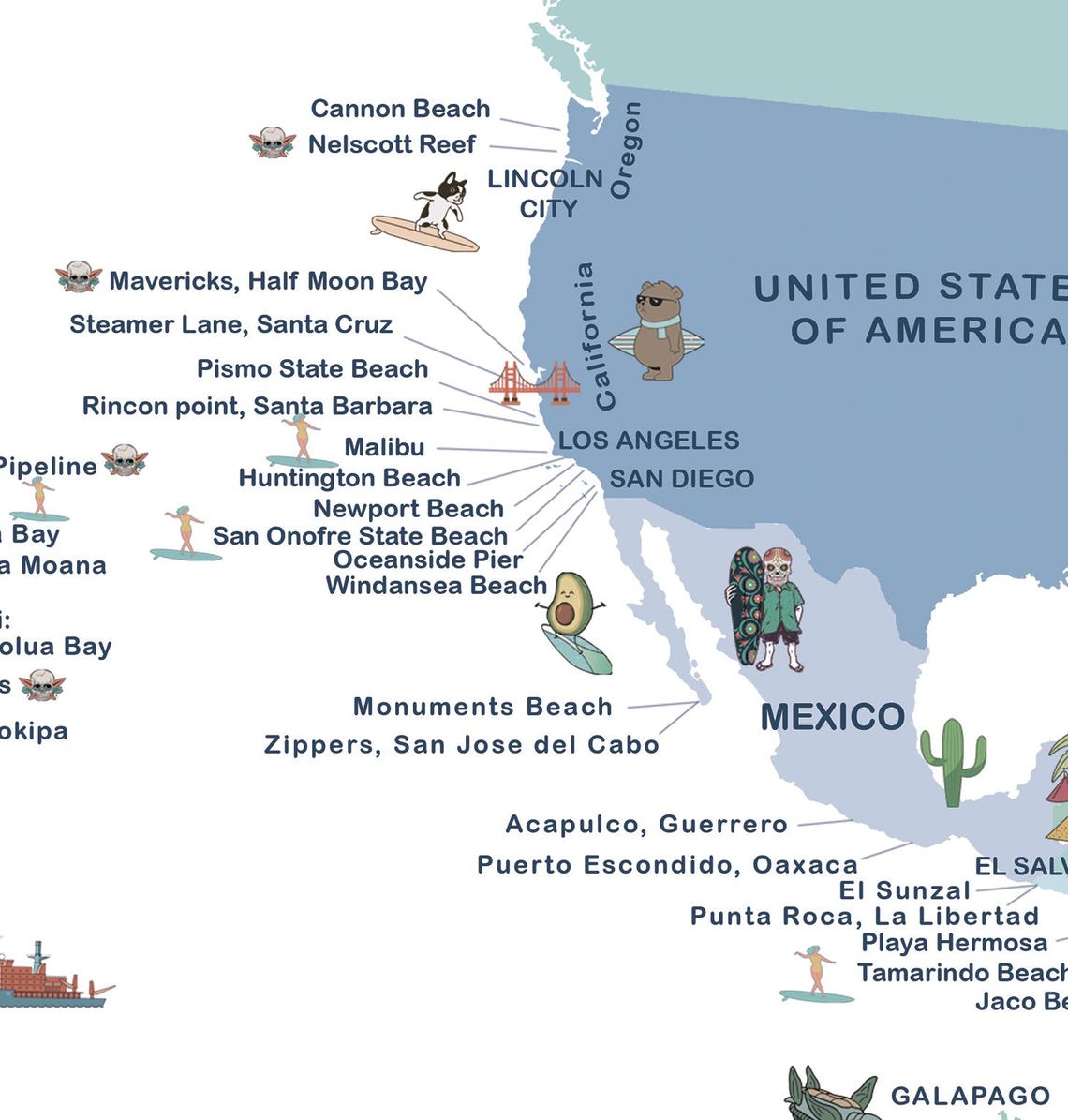 World's Surf Map, Best Surfing Breaks, Gift for Surfer, Surfmap, Surf ...