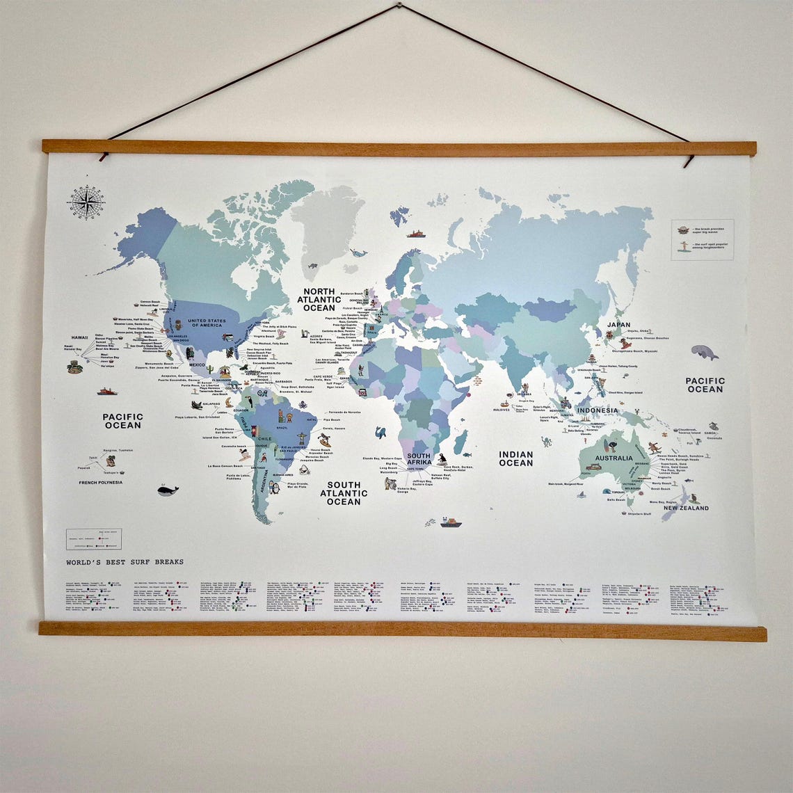 World's Surf Map, Best Surfing Breaks, Gift for Surfer, Surfmap, Surf ...