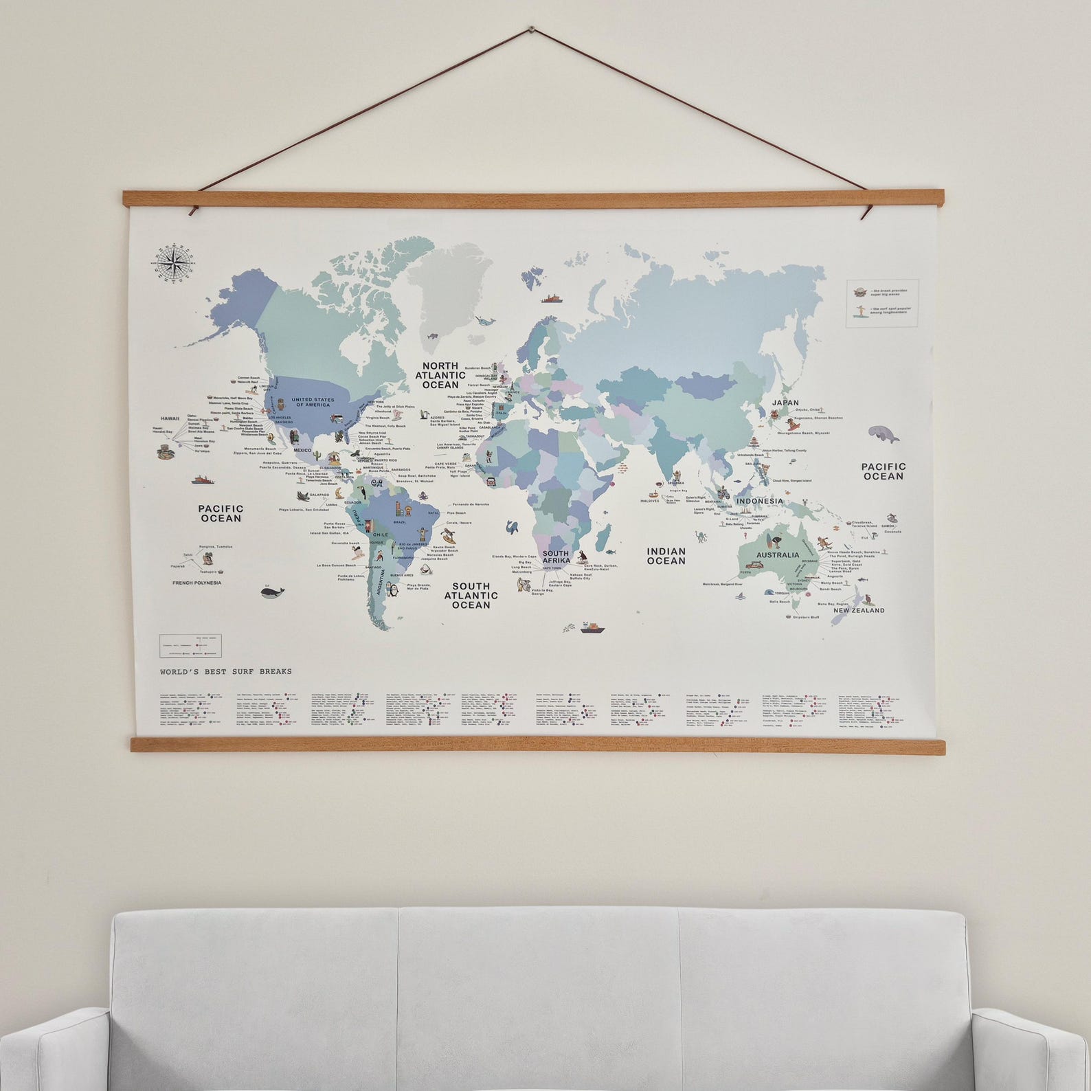 World's Surf Map, Best Surfing Breaks, Gift for Surfer, Surfmap, Surf ...