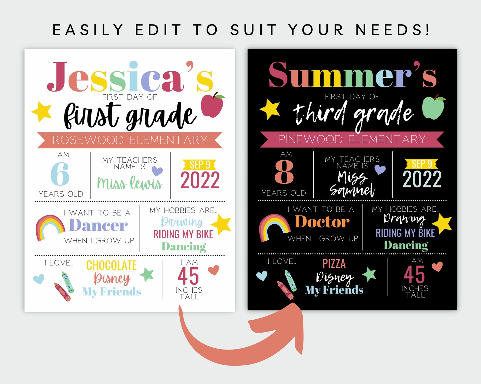 Editable White Rainbow First Day of School Sign Any Grade - Etsy