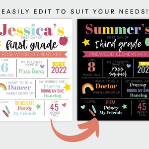 Editable White Rainbow First Day of School Sign Any Grade - Etsy