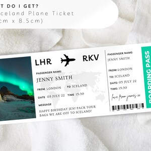 Editable Iceland Boarding Plane Ticket, Print Surprise Trip Voucher ...