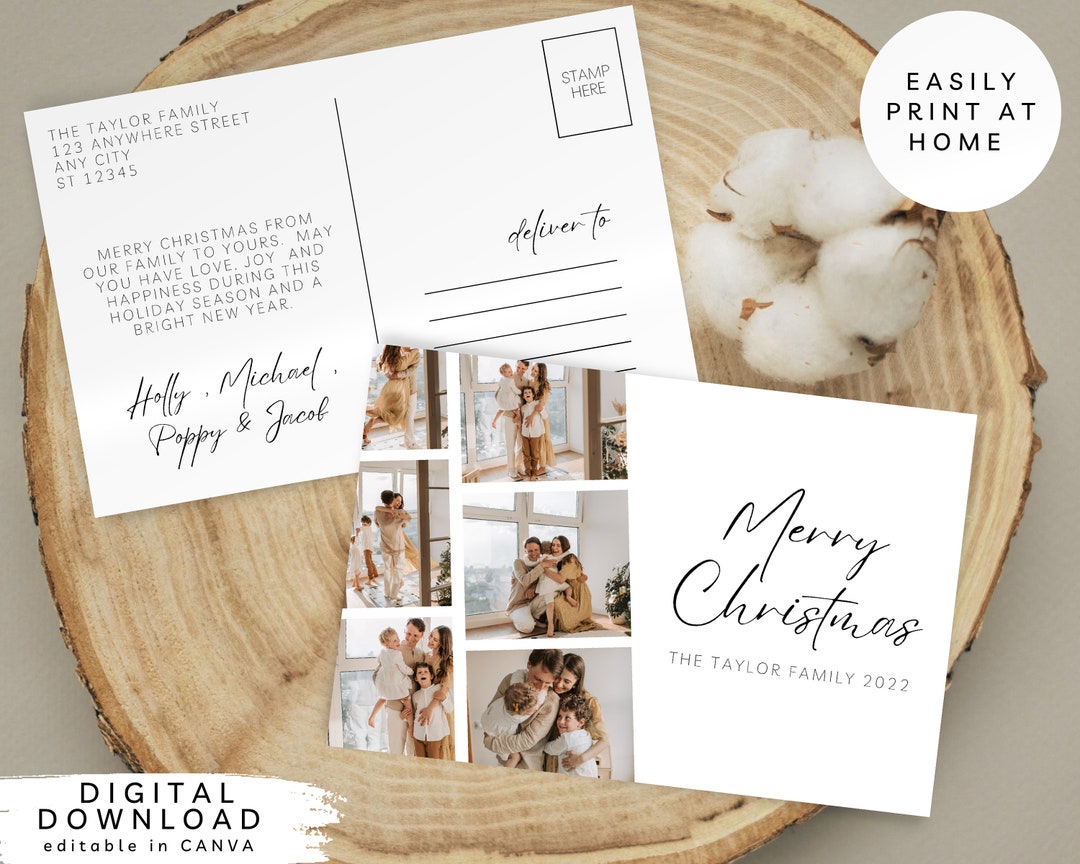 Postcard Photo Holiday Card Template, Minimalist Photo Holiday Card ...