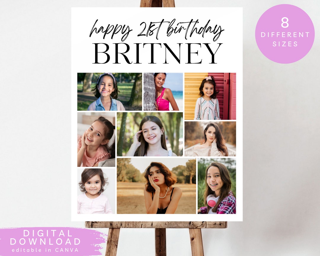 Adult Birthday Sign, Birthday Collage Poster, 21st Birthday Photo Board ...
