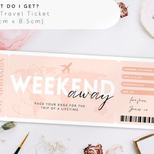 Editable Weekend Away Travel Ticket, Print Surprise Trip Voucher ...