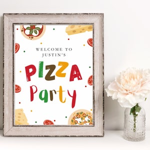 Editable Pizza Party Birthday Welcome Sign, Slice of Fun Welcome Board ...