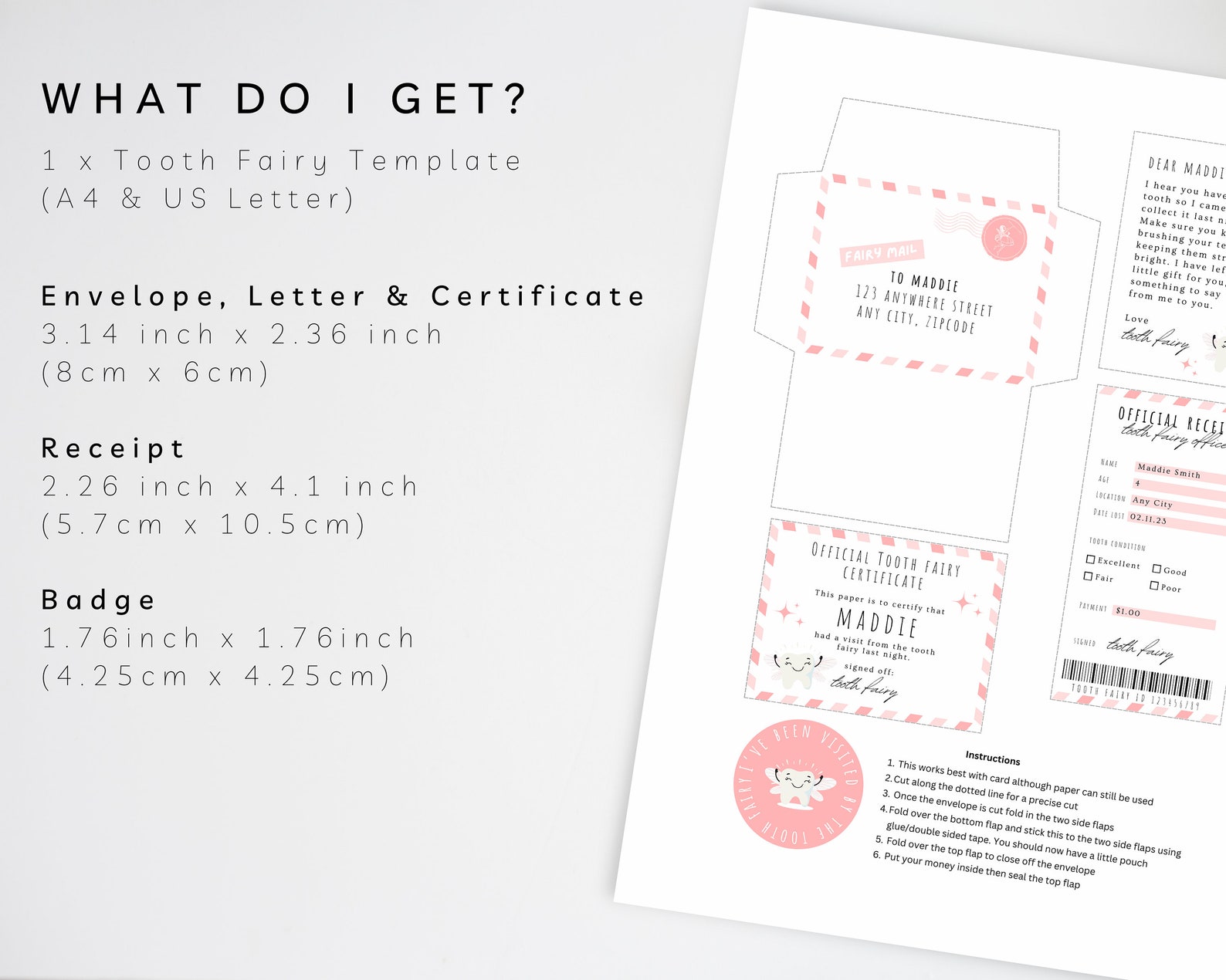 Editable Mini Tooth Fairy Set, Printable Lost Tooth Receipt, Tooth ...